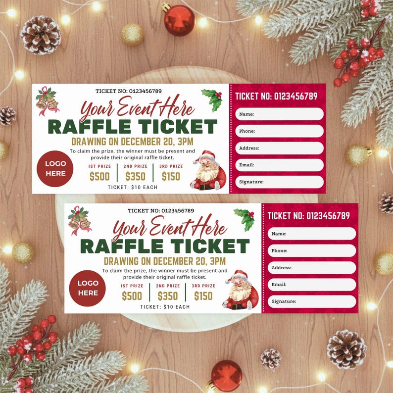 Editable Christmas Raffle Ticket Template: Printable Holiday & Church ...