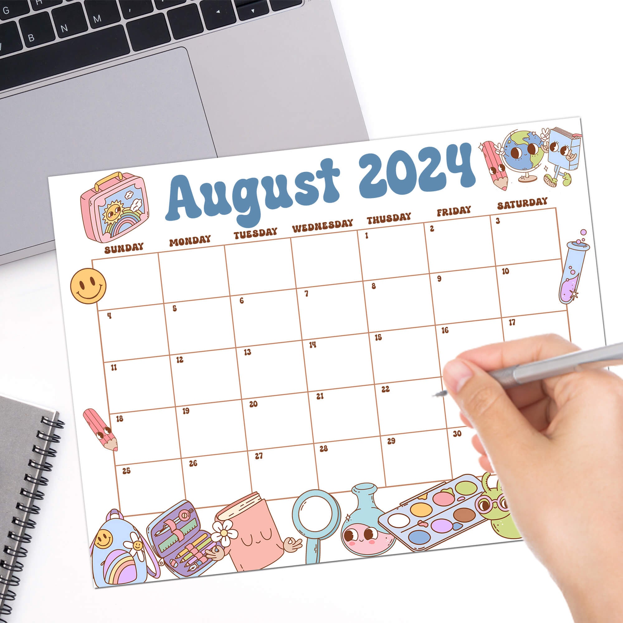 PDF Back to School Retro Vibe August 2024 Calendar, Printable Classic ...