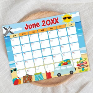 Editable June Calendar | Beach Vacation Digital Planner | Cute Summer ...