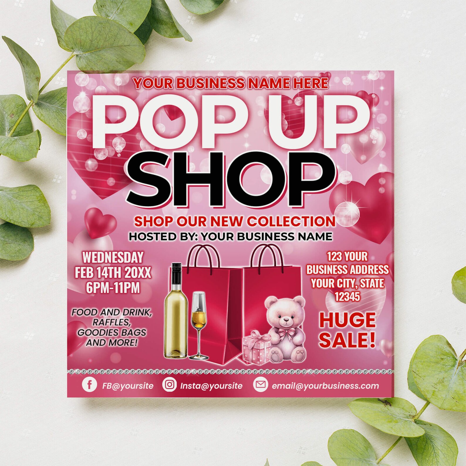 Valentine's Day Pop up Shop Flyer, Valentines Day Sip and Shop Flyer ...