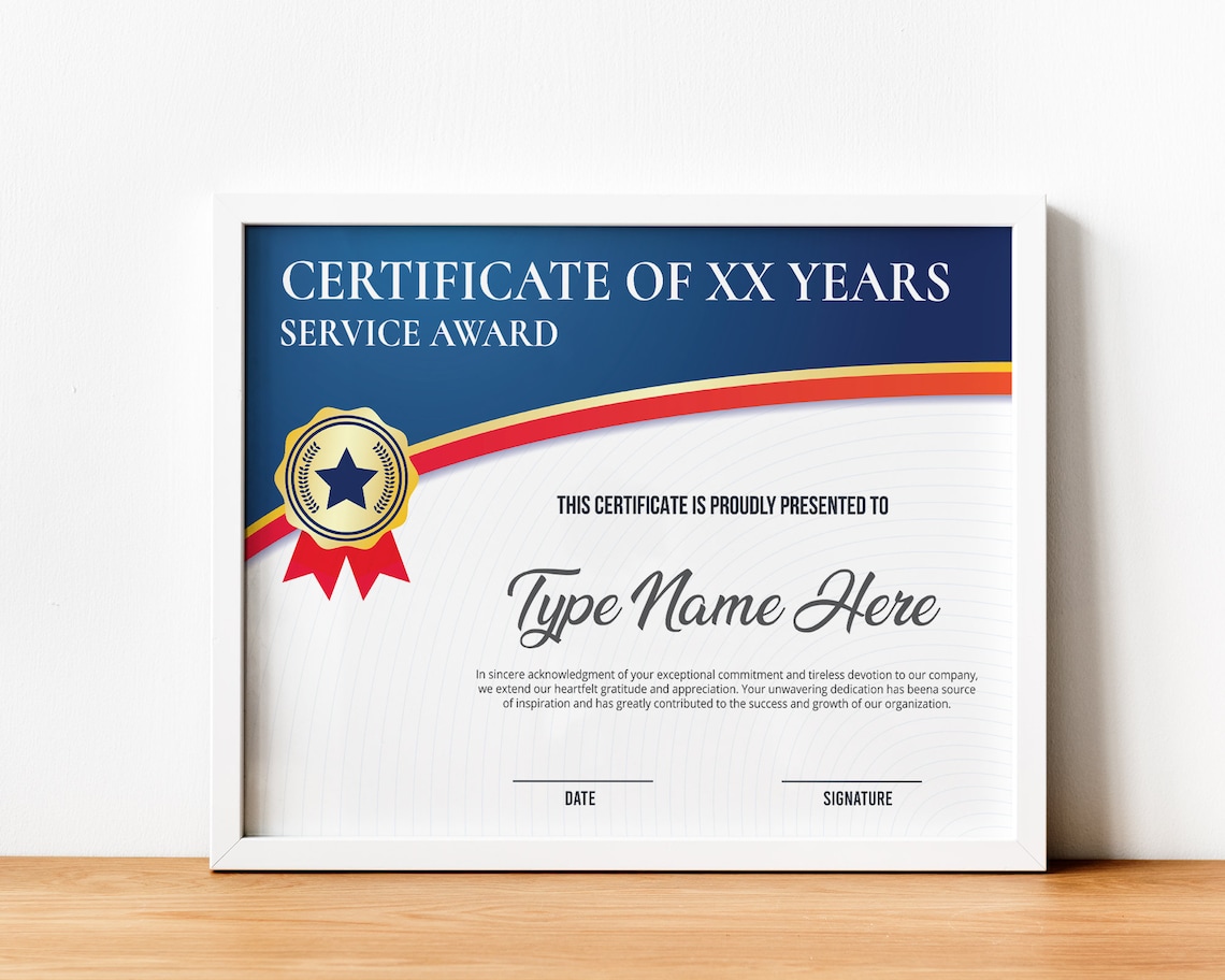 Editable Years of Service Award Printable, Years of Service Certificate ...