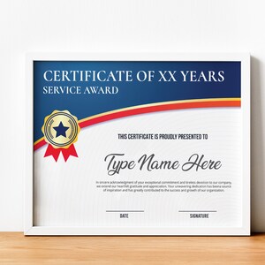 Editable Years of Service Award Printable, Years of Service Certificate ...