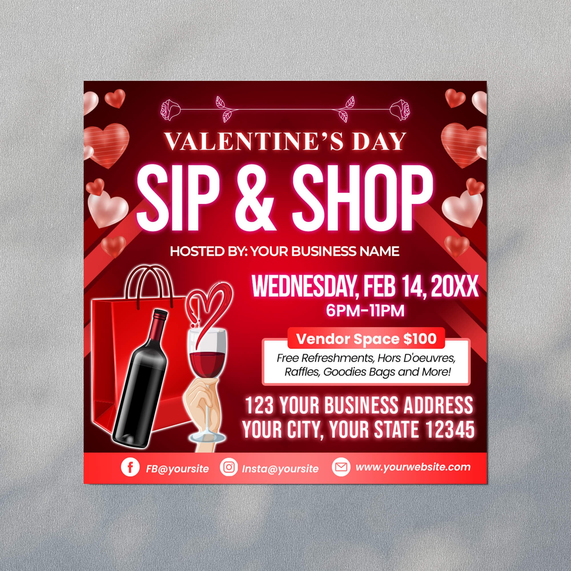 Editable Valentine's Day Sip and Shop Flyer, Boutique Sale Flyer ...