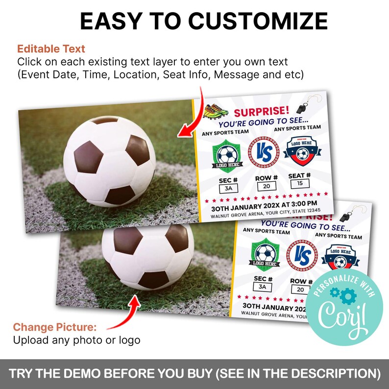 DIY Soccer Sports Game Ticket Template | Editable Sports Event Ticket ...