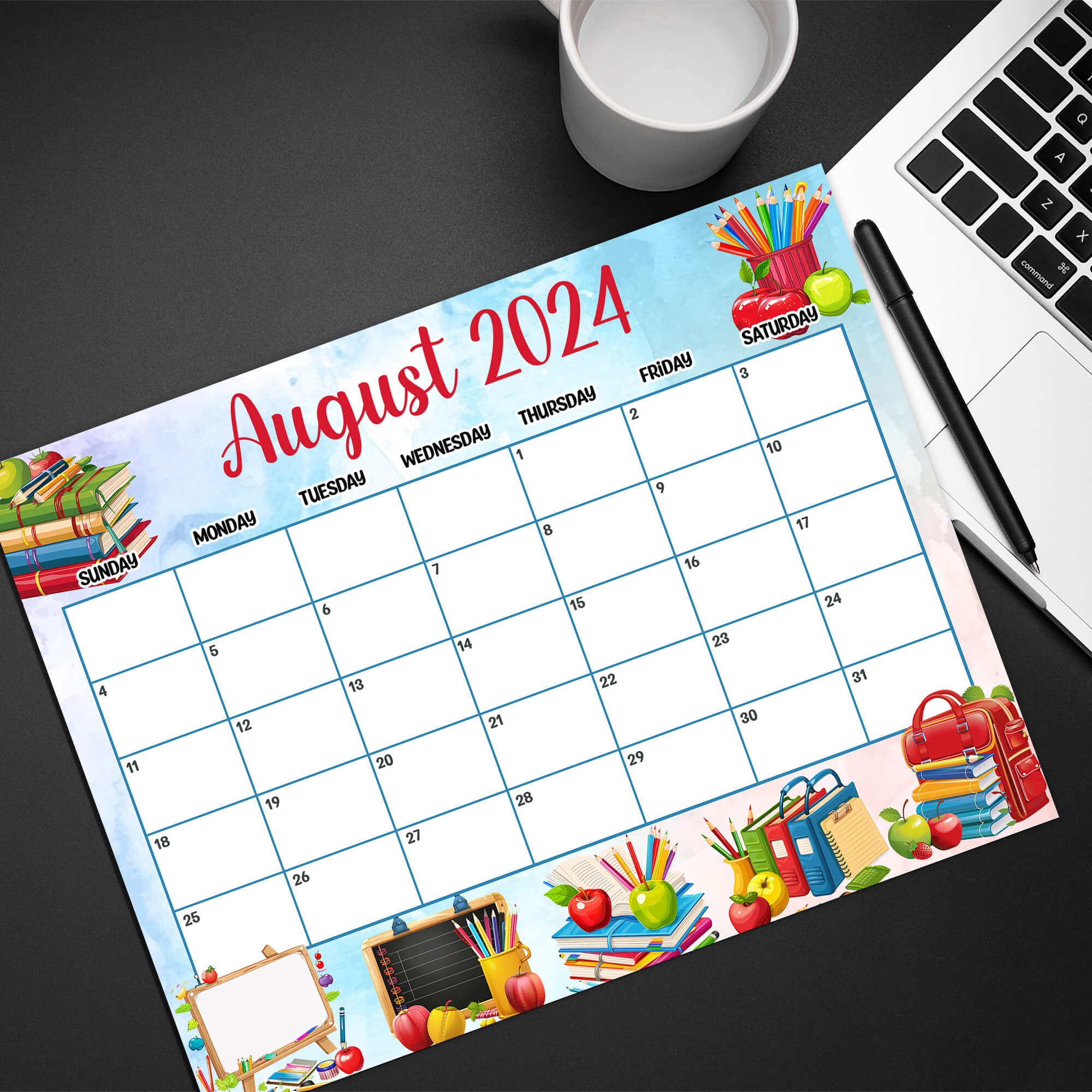 Back to School August 2024 Calendar, Printable August Calendar, Back to ...