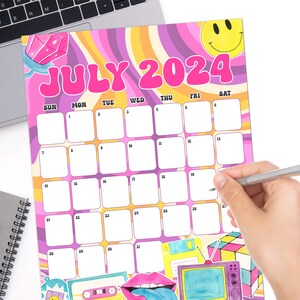 Printable Retro Theme Colorful July 2024 Calendar, Printable Retro Vibe ...