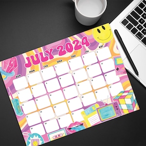 Colorful Retro Theme July 2024 Calendar, Printable Vintage Retro Vibe ...