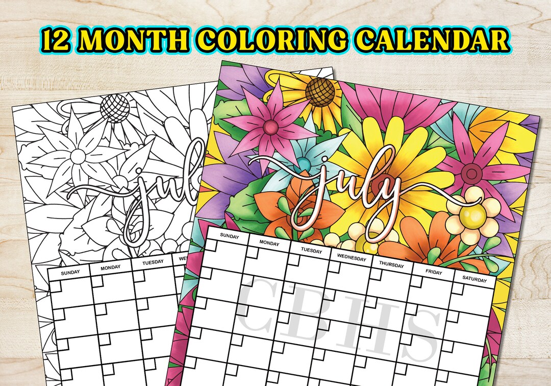2023 Calendar PDF, Floral Calendar 12 Month Coloring Pages, Printable ...
