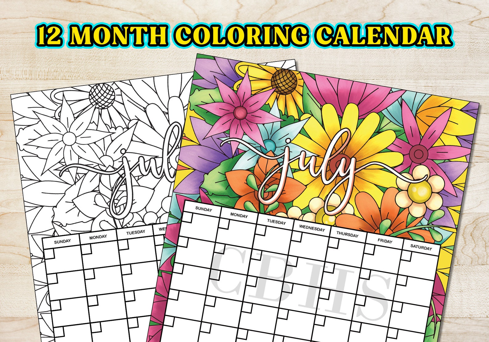 2023 Calendar PDF, Floral Calendar 12 Month Coloring Pages, Printable ...