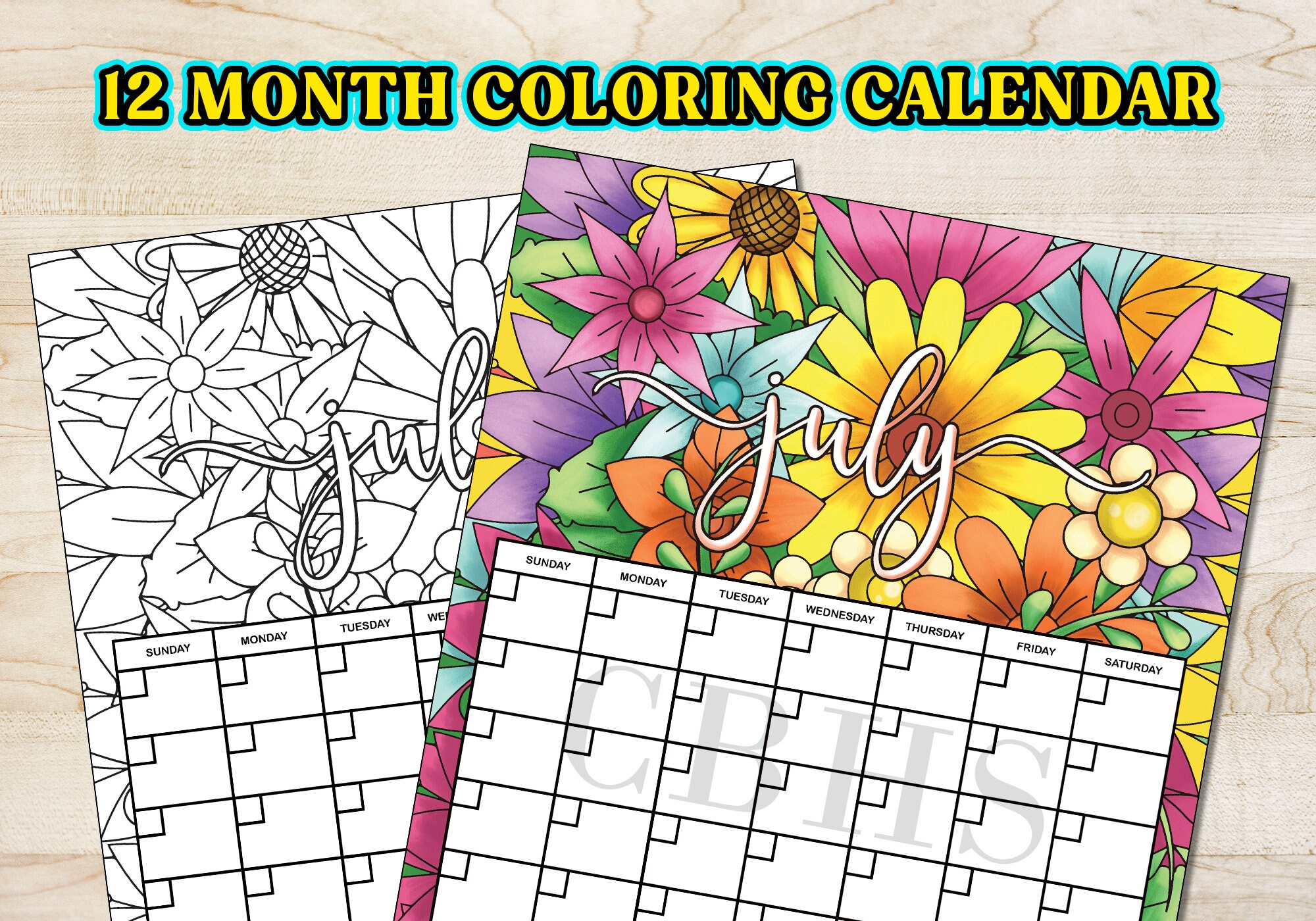2023 Calendar PDF, Floral Calendar 12 Month Coloring Pages, Printable ...
