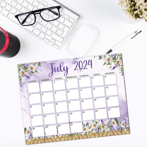 July 2024 Daisy Calendar, Printable Summer Floral Planner, Monthly ...