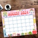 Back to School Themed August 2024 Calendar, Printable August School ...