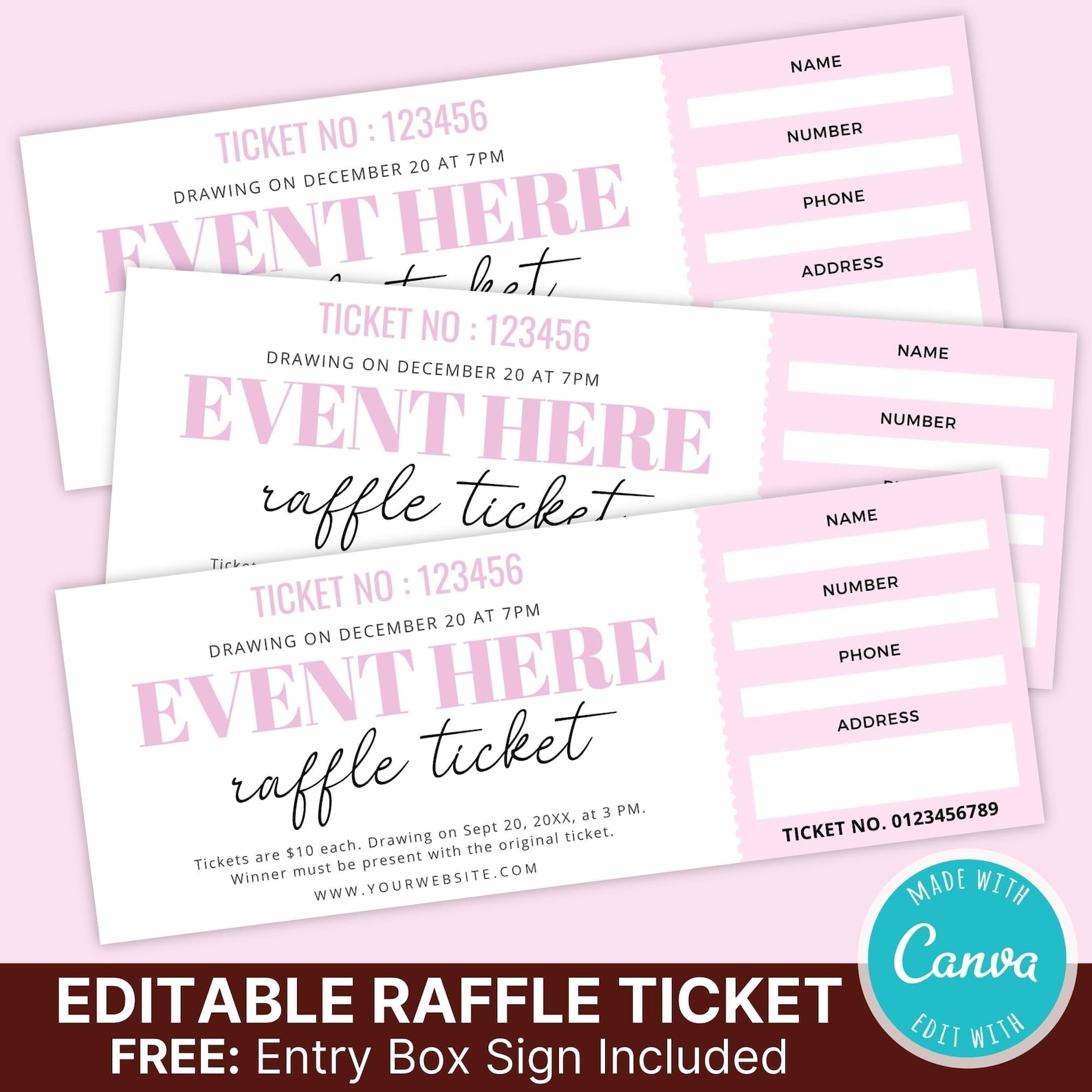 Editable Event Raffle Ticket Template | Printable Fundraiser Ticket ...