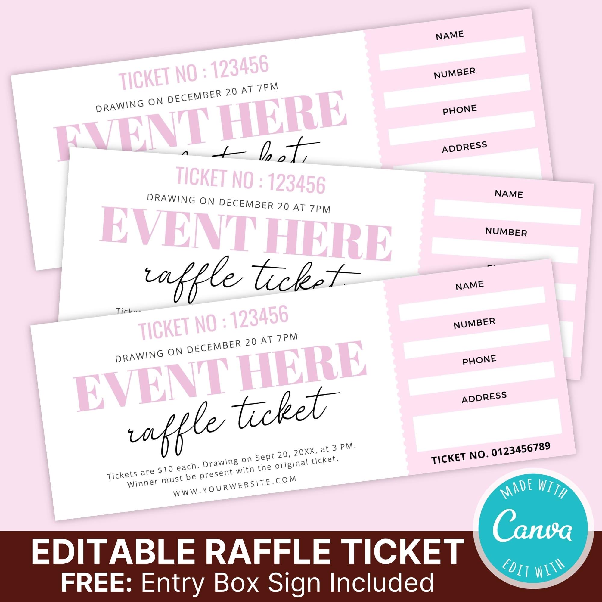 Editable Event Raffle Ticket Template | Printable Fundraiser Ticket ...