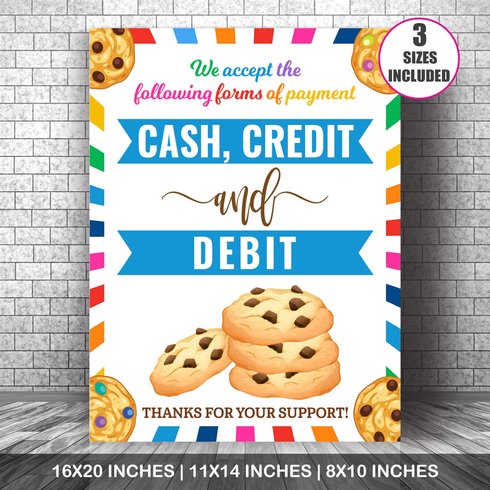 PDF Printable Cookie Booth Sign Bundle, We Accept Payments Sign Cash ...