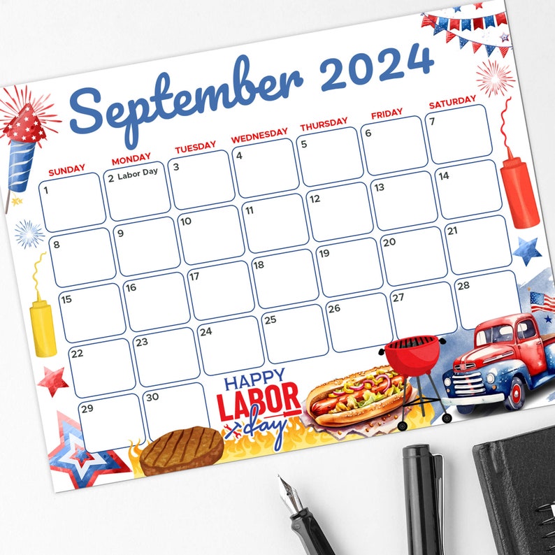 Printable September 2024 Calendar With Labor Day BBQ Theme - Etsy