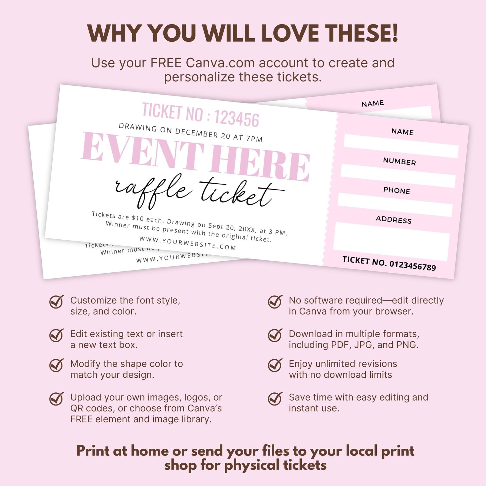 Editable Event Raffle Ticket Template | Printable Fundraiser Ticket ...