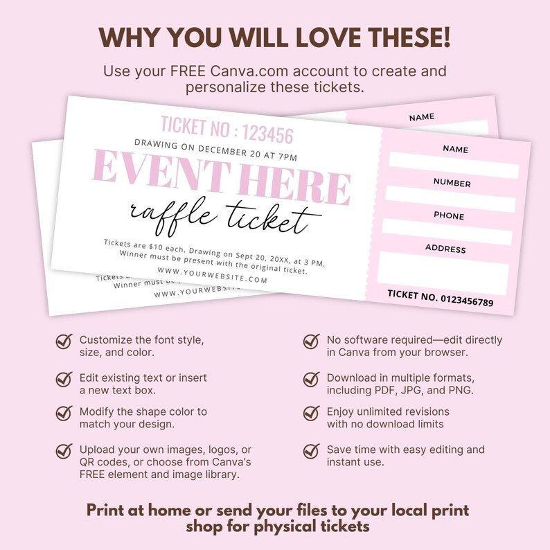 Editable Event Raffle Ticket Template | Printable Fundraiser Ticket ...