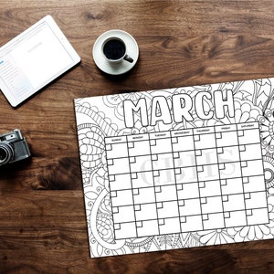 12 Month Adult Coloring Calendar Floral Pattern, Printable Adult ...