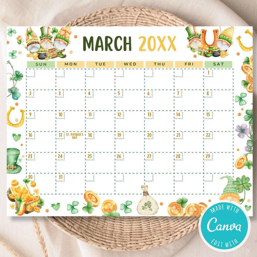 Editable March Calendar | Happy St. Patrick's Day Planner | St. Patrick ...