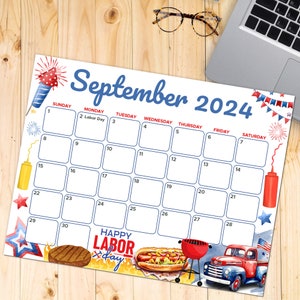 Printable September 2024 Calendar With Labor Day BBQ Theme - Etsy