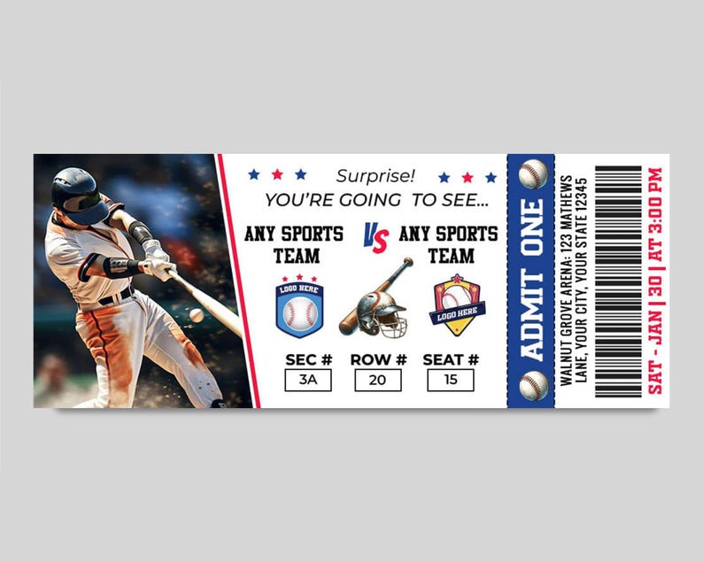 Editable Baseball Game Ticket Template | Printable Sports Game Ticket ...