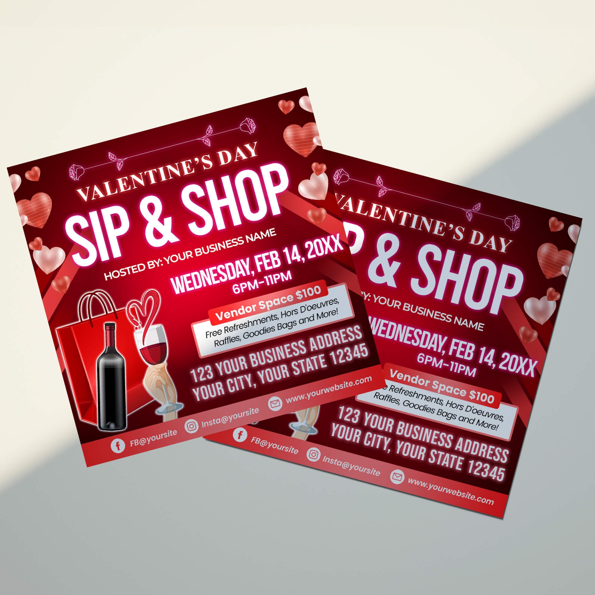 Editable Valentine's Day Sip and Shop Flyer, Boutique Sale Flyer ...