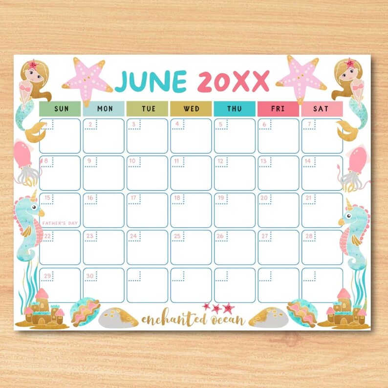 Editable Enchanted Ocean June Calendar | Mermaid Planner Template ...