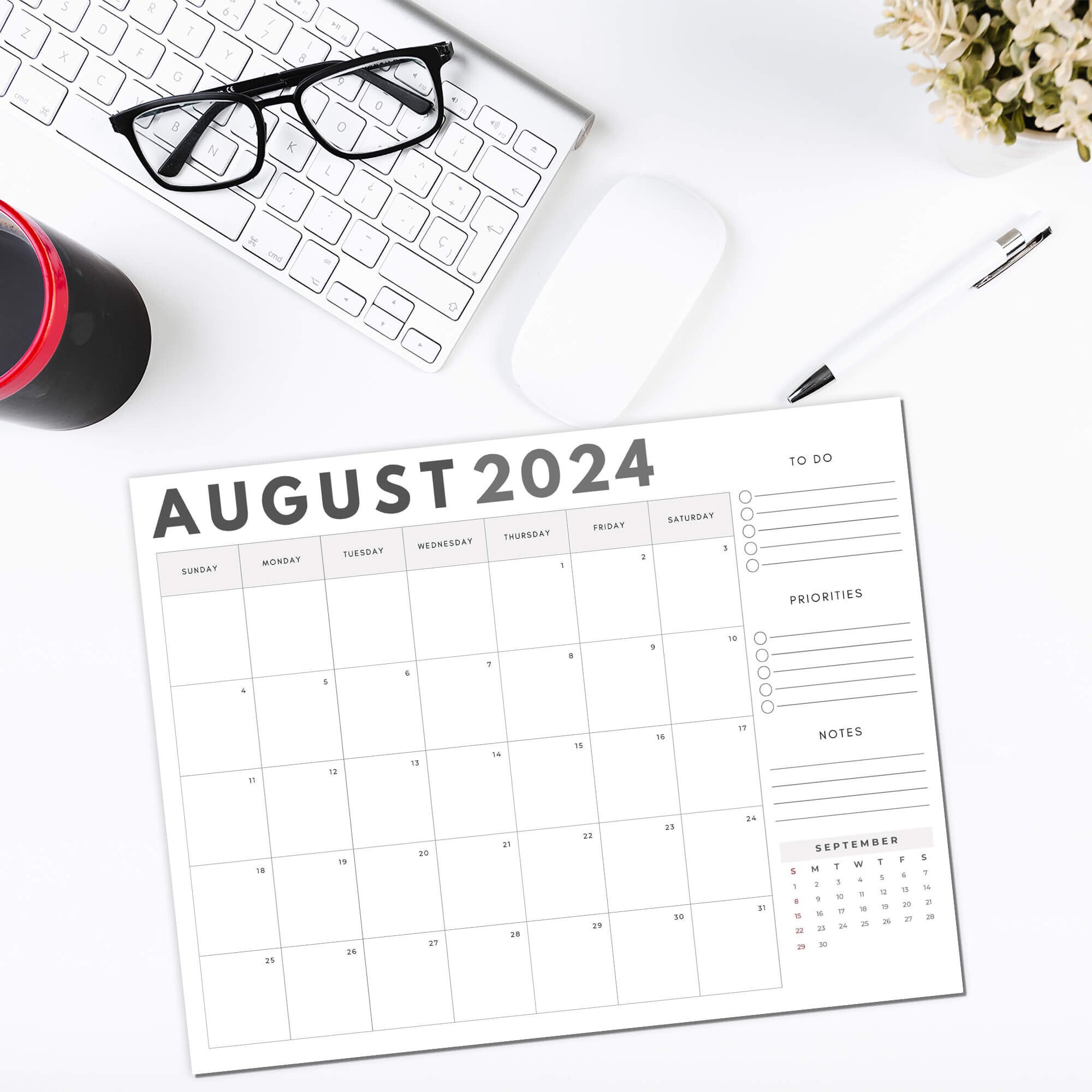 2024 August Calendar, Printable Monthly Calendar, Minimalist Planner ...