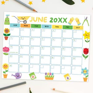 Editable Spring Garden June Calendar Template | Printable Floral ...