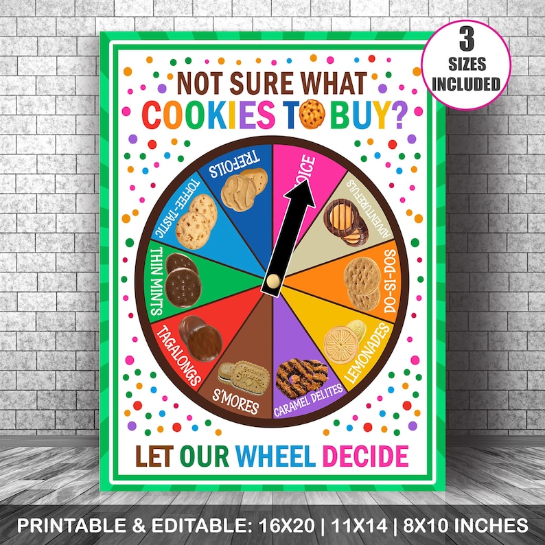 Printable Cookie to Buy Wheel Cookie, Booth Sign Template, Editable ...