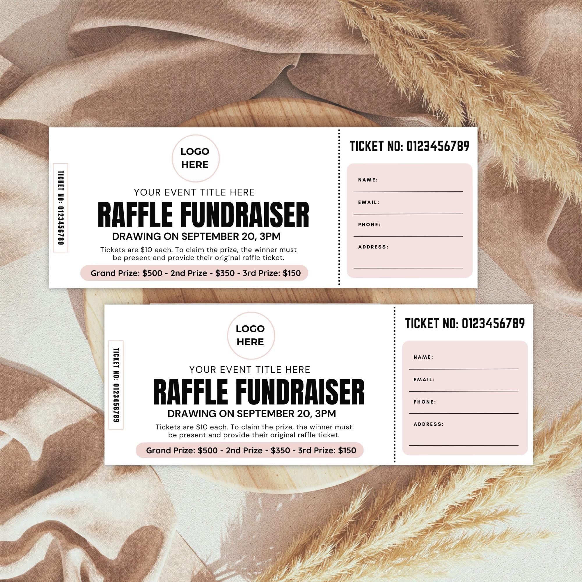 Editable Raffle Fundraiser Ticket Template | Printable Charity Raffle ...