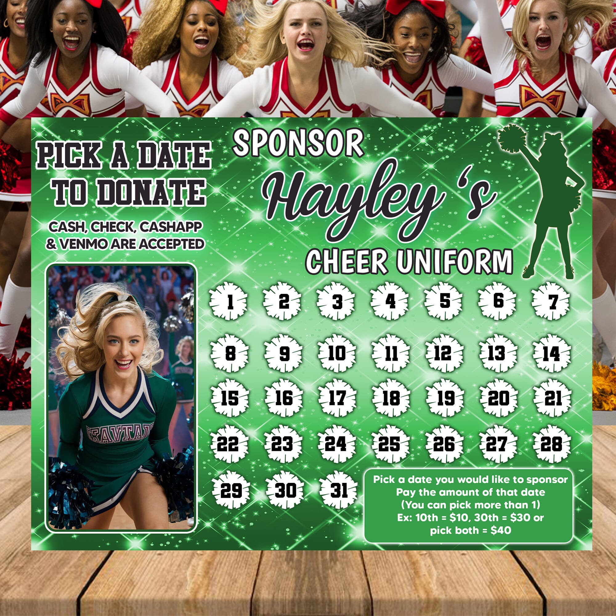 Editable Cheerleading Squad Calendar Fundraiser, School Pep Squad Pick ...