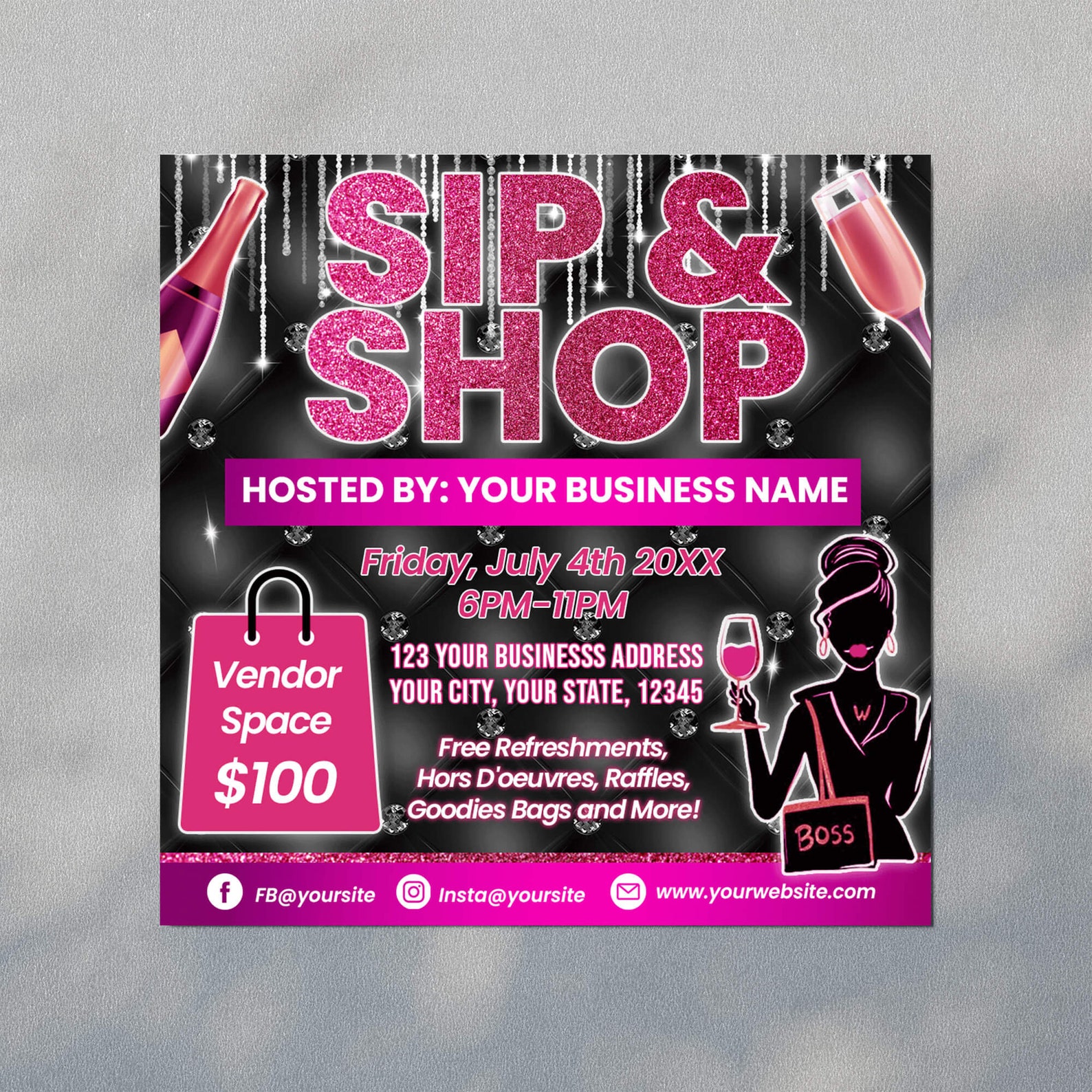DIY Sip and Shop Flyer, Editable Pop up Shop Flyer, Shopping Event ...