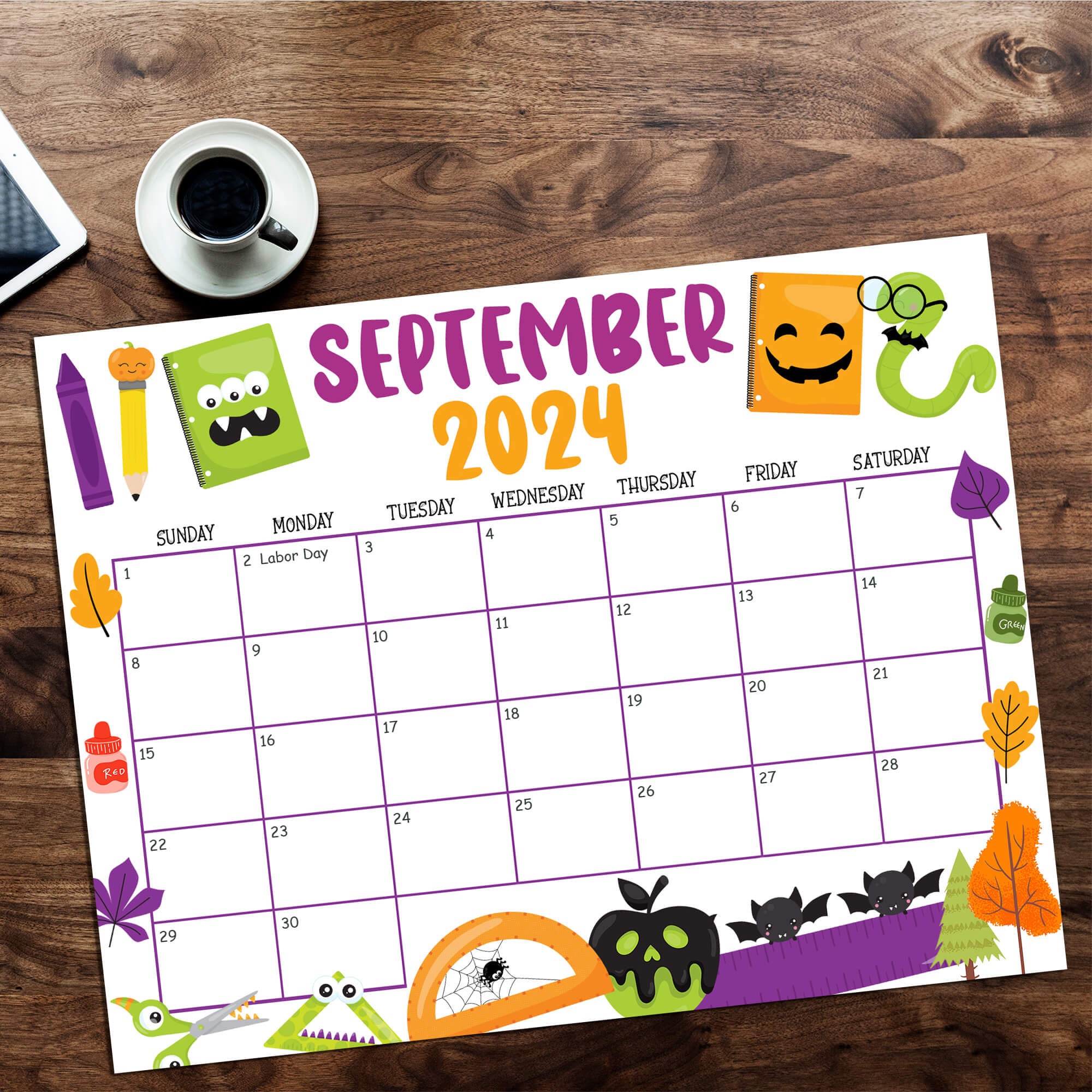 Printable Halloween Theme Back to School September 2024 Calendar - Etsy