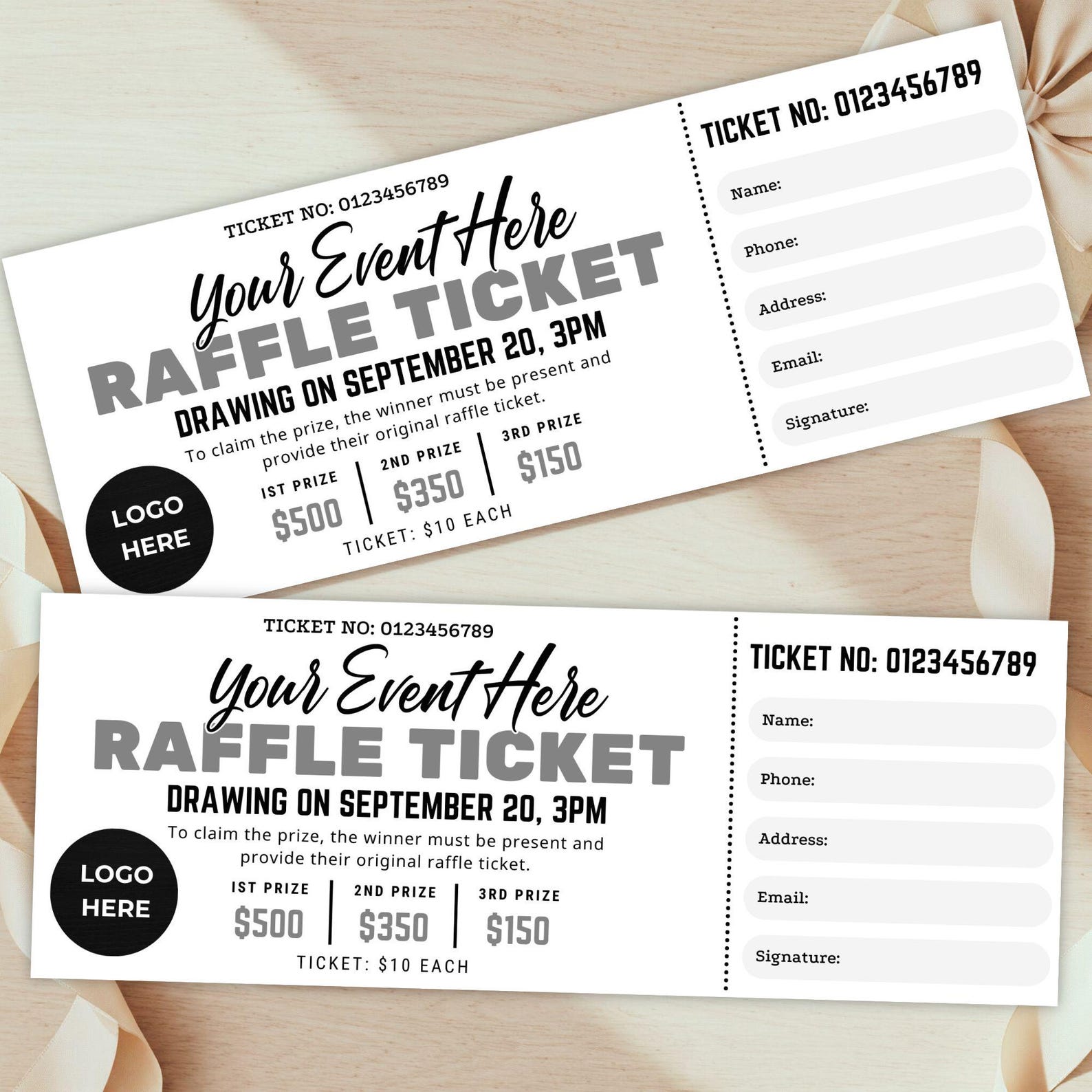 Editable Event Raffle Fundraiser Ticket Template | Printable Charity ...