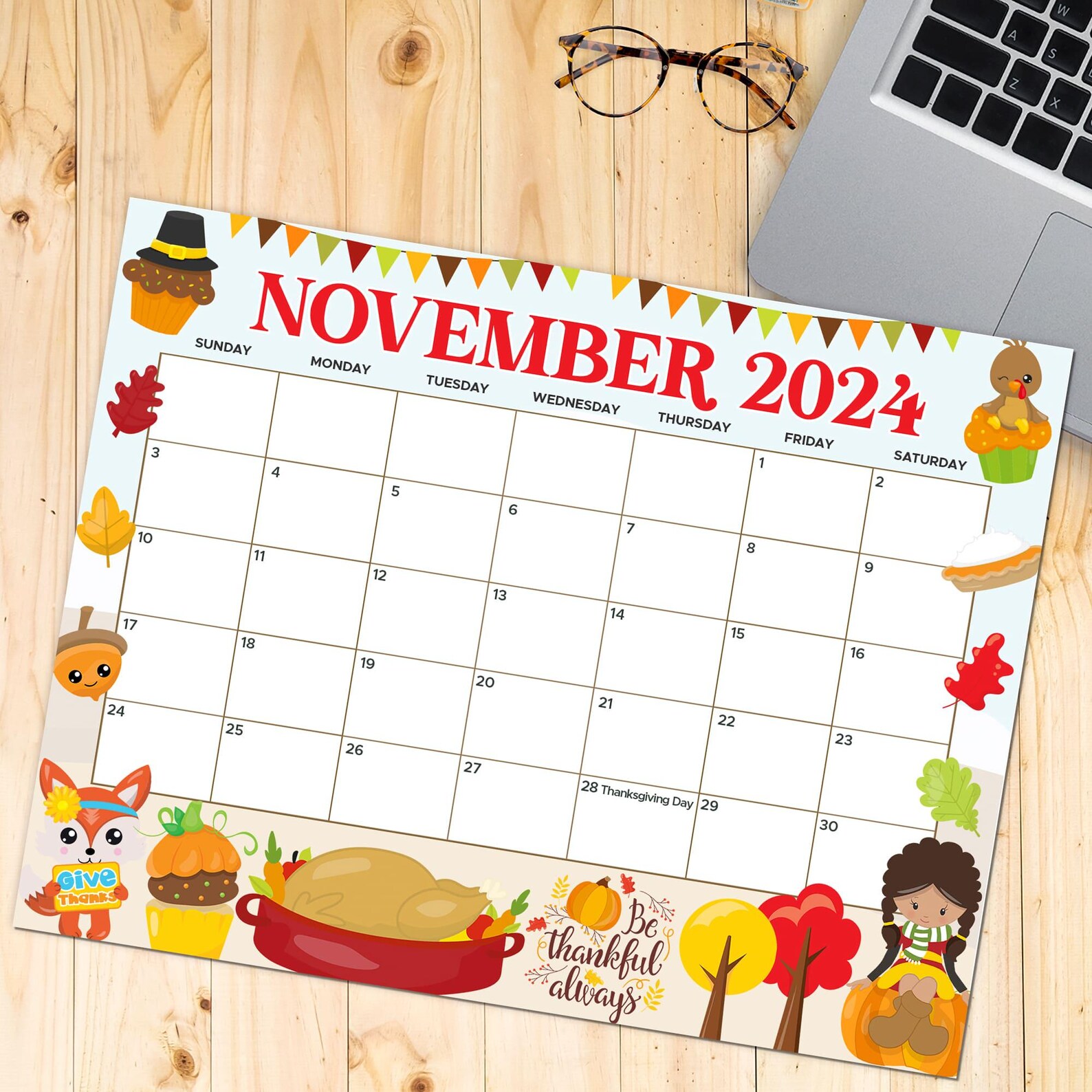 Printable November Calendar Cute Design - Etsy