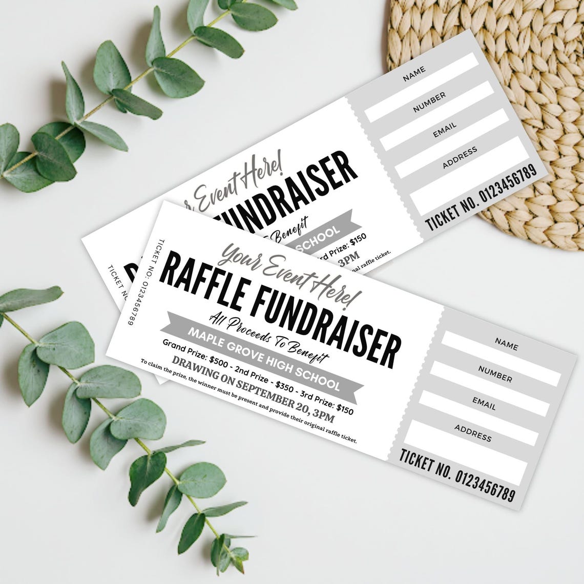 Editable Raffle Ticket Template | Printable Fundraiser Tickets | DIY ...