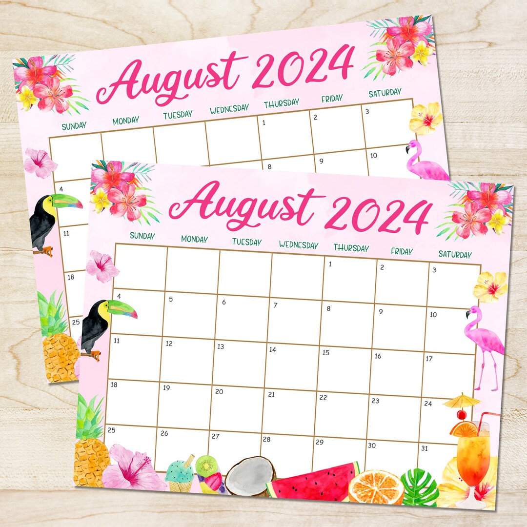PDF Tropical Paradise August 2024 Themed Calendar, Printable Island ...