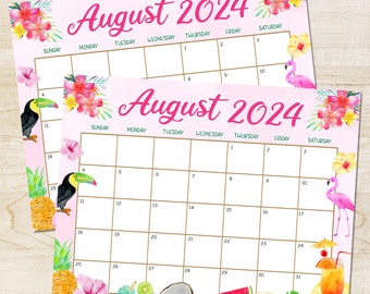 PDF August 2024 Adventure Themed Calendar, Printable Cute Travel ...