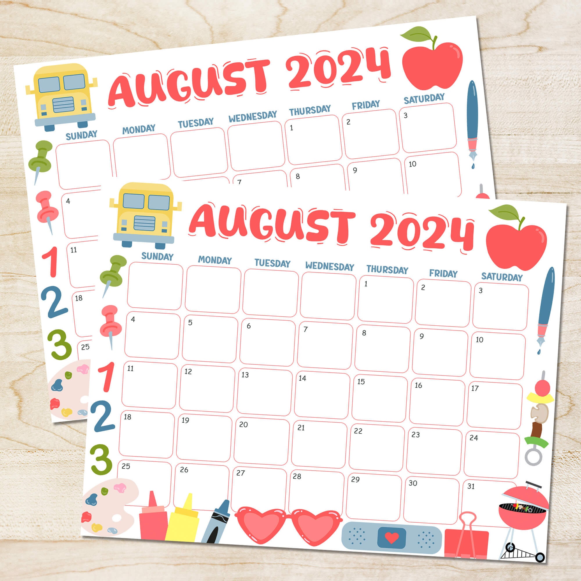 Printable Back to School August 2024 Calendar, August Academic Planner ...
