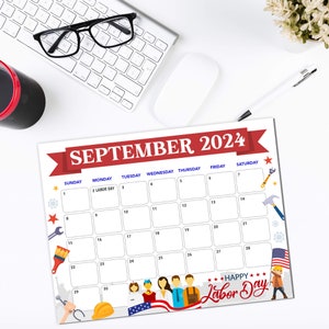 Printable September 2024 Calendar With Labor Day Theme - Etsy