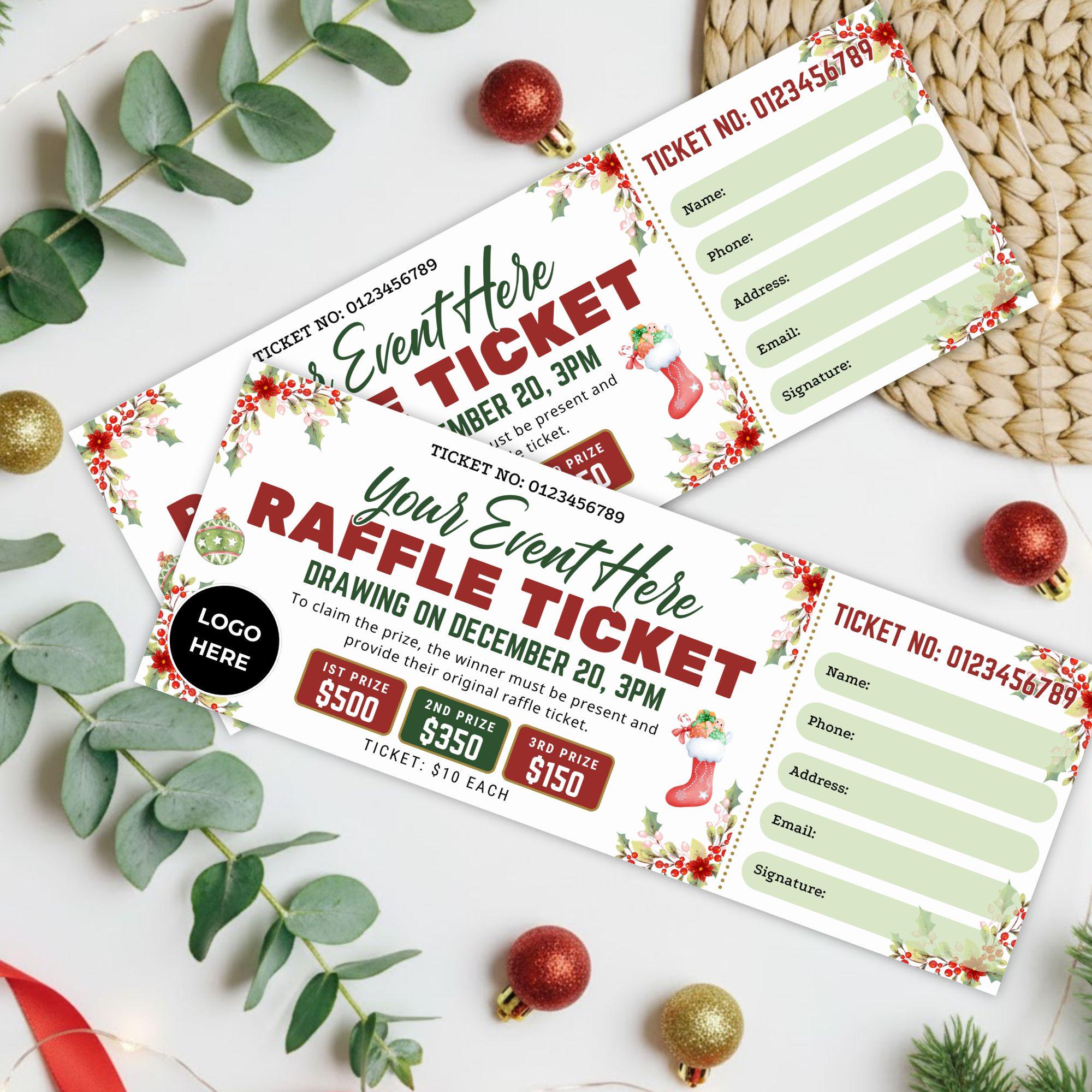 Printable Christmas Raffle Ticket Template: Editable Holiday and Winter ...