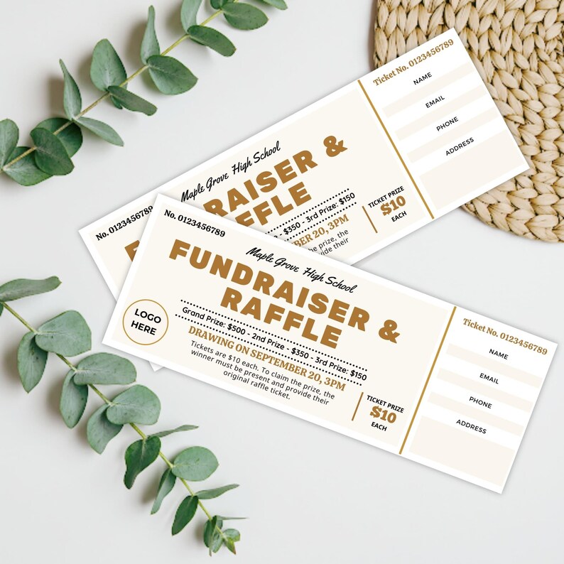 Editable School Fundraiser & Raffle Ticket Template | Printable Charity ...