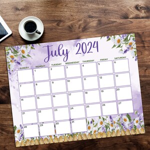 July 2024 Daisy Calendar, Printable Summer Floral Planner, Monthly ...