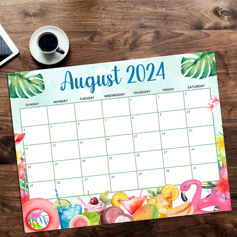 PDF Island Getaway Themed August 2024 Calendar, Printable Tropical ...