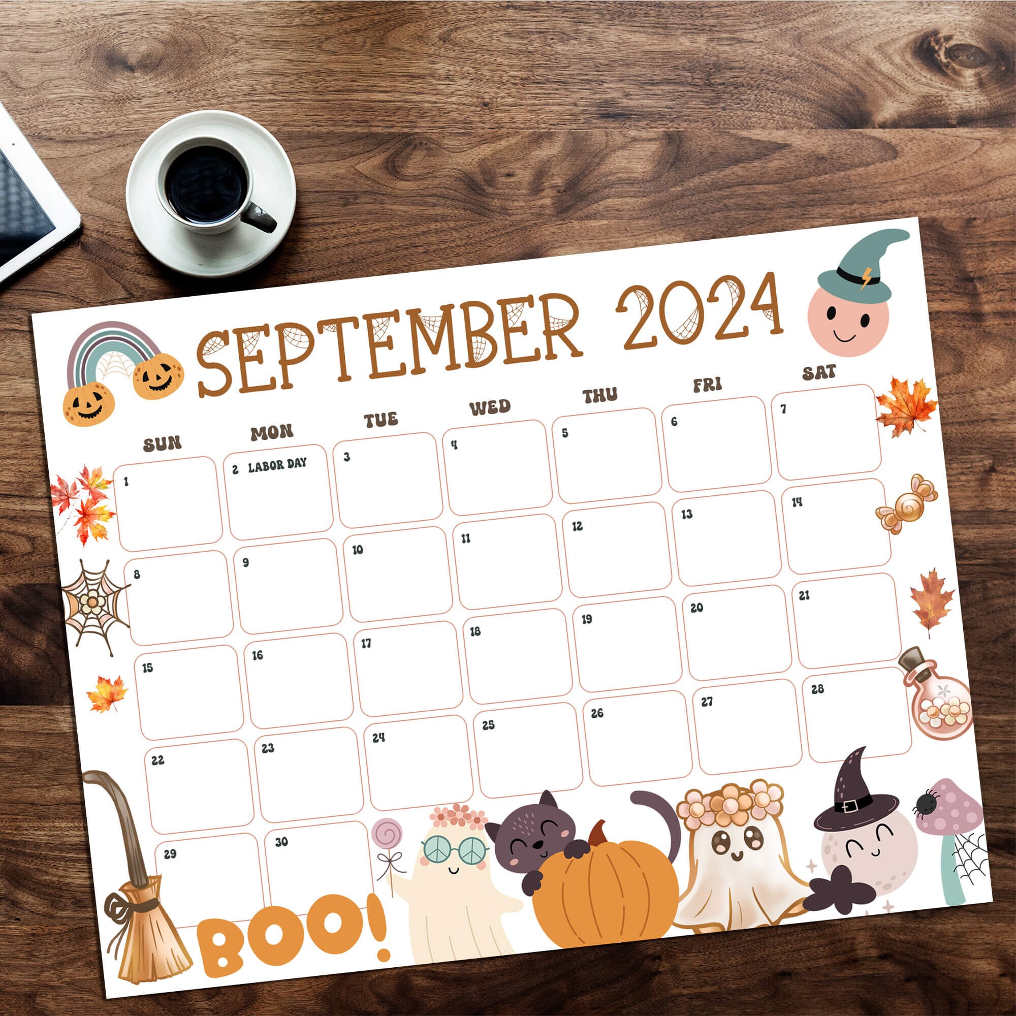 Printable September 2024 Calendar With Halloween Theme - Etsy