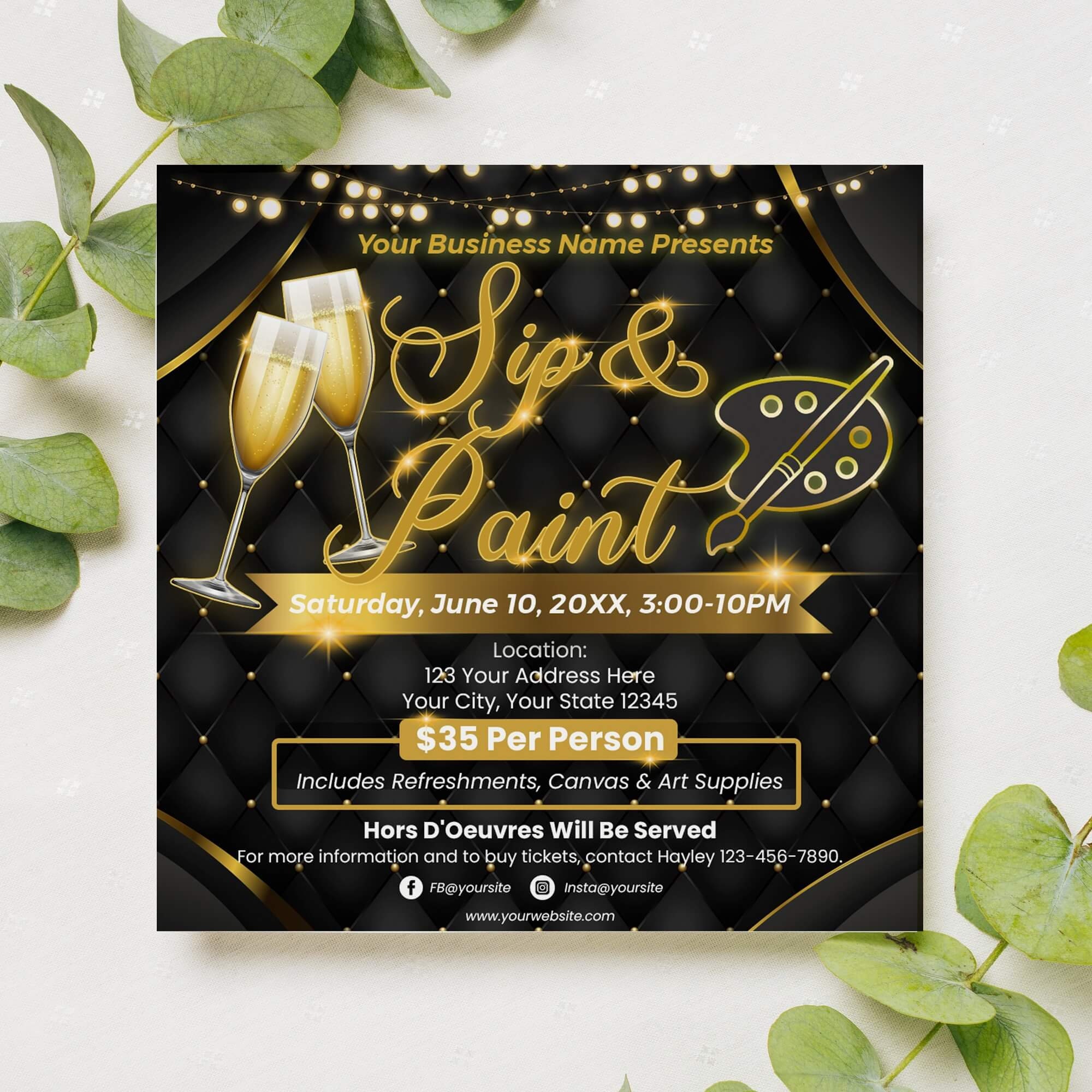 Sip and Paint Flyer Template, Event Flyer, Paint and Sip Flyer, Event ...
