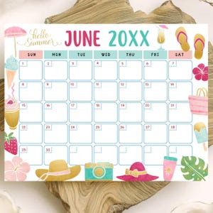 Summer June Calendar Printable | Hello Summer Digital Planner | Cute ...