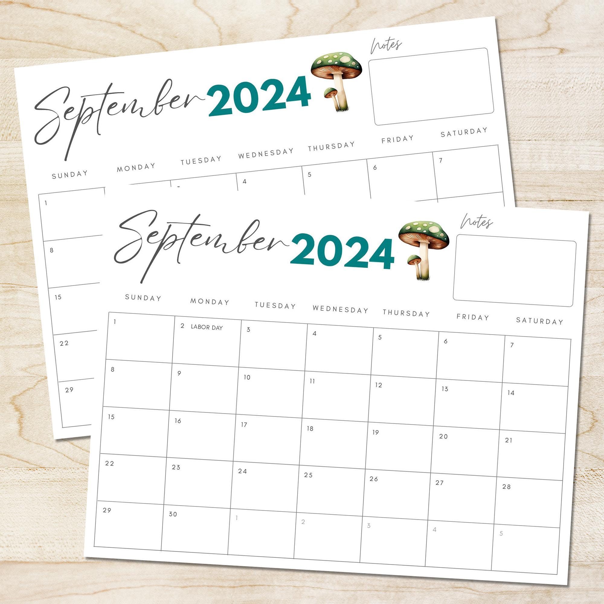 Minimalist September 2024 Printable Monthly Calendar - Etsy